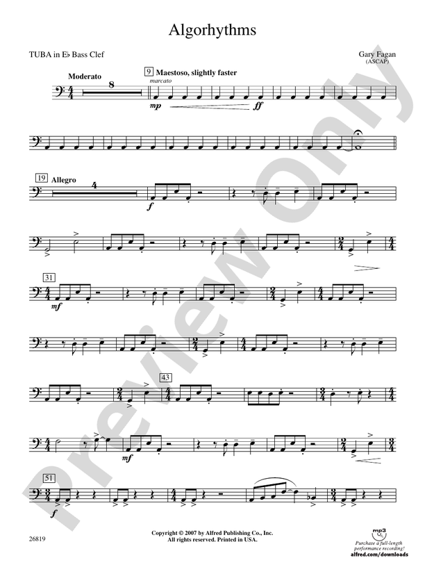 Algorhythms: (wp) E-flat Tuba B.C.: (wp) E-flat Tuba B.C. World Part - Digital Sheet Music Download