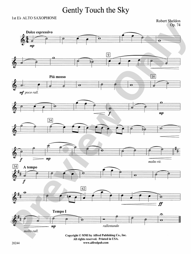 Gently Touch The Sky E Flat Alto Saxophone E Flat Alto Saxophone Part
