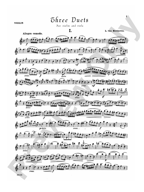 Beethoven: Three Duets: Duet No. 1 (Violin) Part - Digital Sheet Music ...