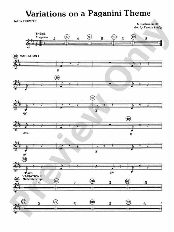 Variations on a Paganini Theme: 3rd B-flat Trumpet: 3rd B-flat Trumpet ...