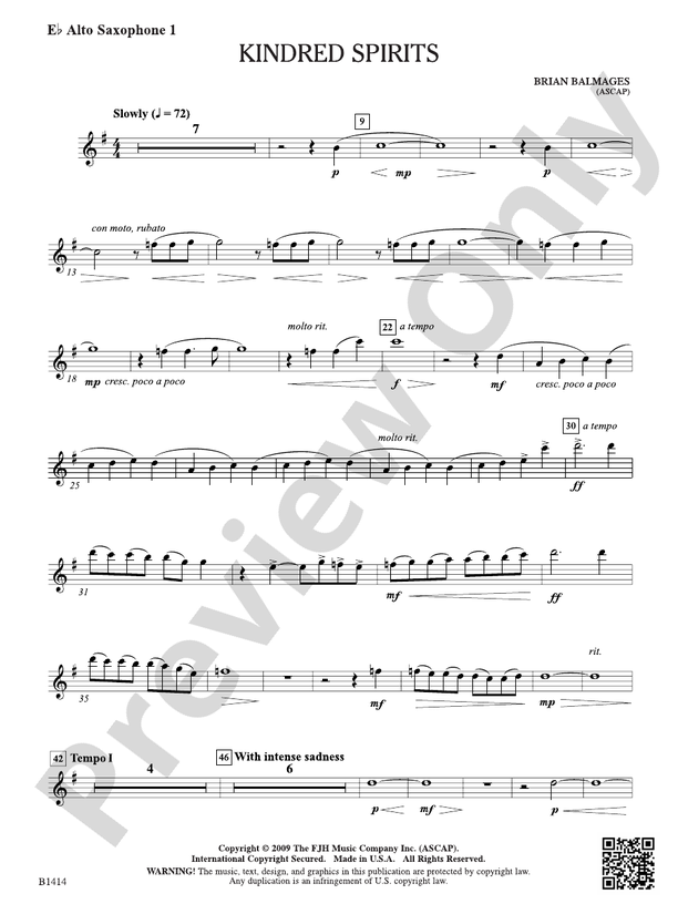 Kindred Spirits: E-flat Alto Saxophone 1: E-flat Alto Saxophone 1 Part: Brian Balmages - Digital ...