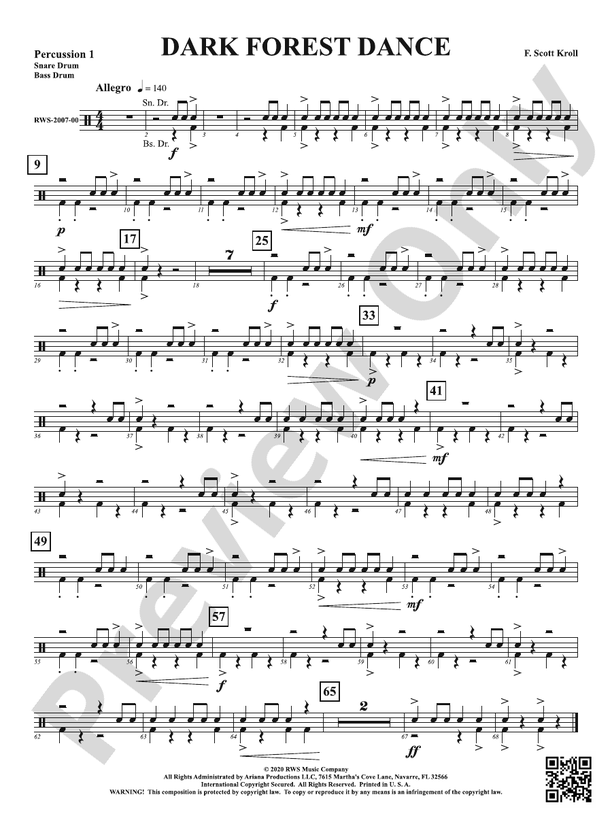 Dark Forest Dance: 1st Percussion: 1st Percussion Part: F. Scott Kroll ...