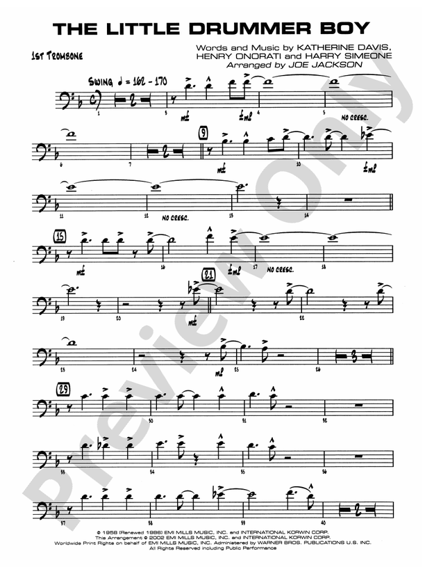 The Little Drummer Boy: 1st Trombone: 1st Trombone Part - Digital Sheet ...