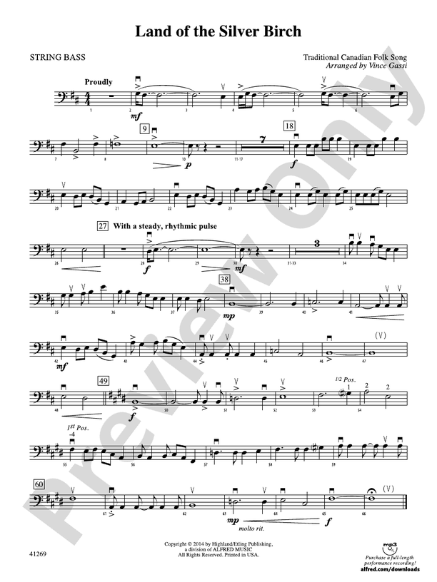 Land of the Silver Birch: String Bass: String Bass Part - Digital Sheet ...