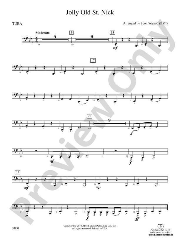 Jolly Old St. Nick: Tuba: Tuba Part - Digital Sheet Music Download