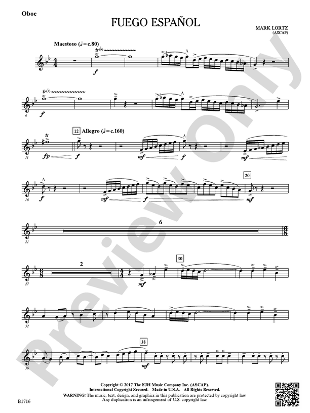 Fuego Espanol: Oboe: Oboe Part: Mark Lortz - Digital Sheet Music Download