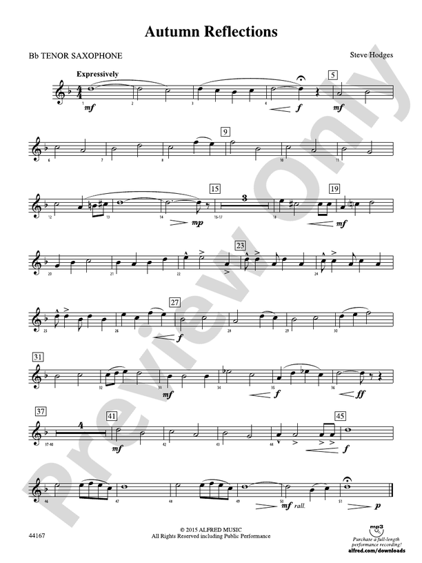 Autumn Reflections: B-flat Tenor Saxophone: B-flat Tenor Saxophone Part - Digital Sheet Music ...