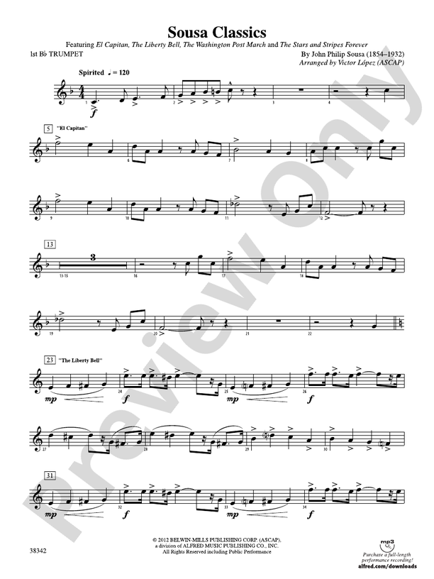 Sousa Classics: 1st B-flat Trumpet: 1st B-flat Trumpet Part - Digital Sheet Music Download