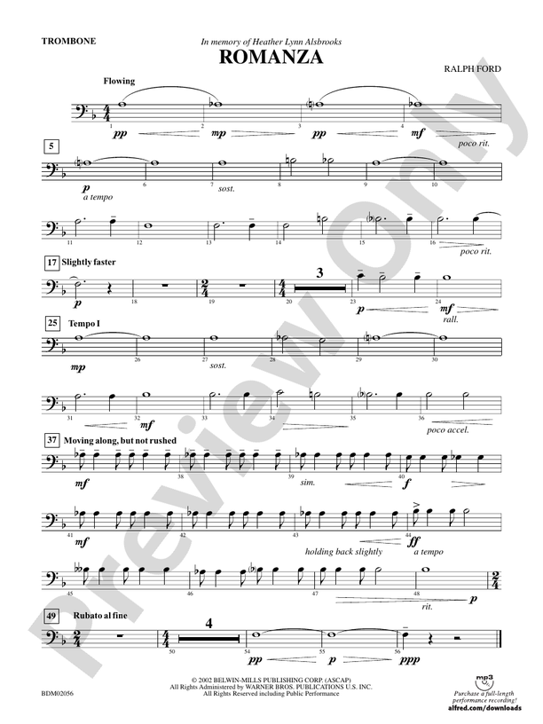 Romanza: 1st Trombone: 1st Trombone Part - Digital Sheet Music Download