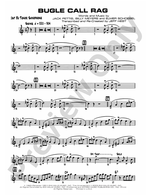 Bugle Call Rag: B-flat Tenor Saxophone: B-flat Tenor Saxophone Part ...