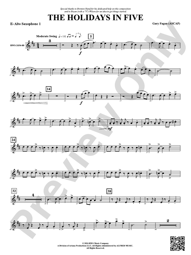 The Holidays in Five: 1st E-flat Alto Saxophone: 1st E-flat Alto Saxophone Part - Digital Sheet ...