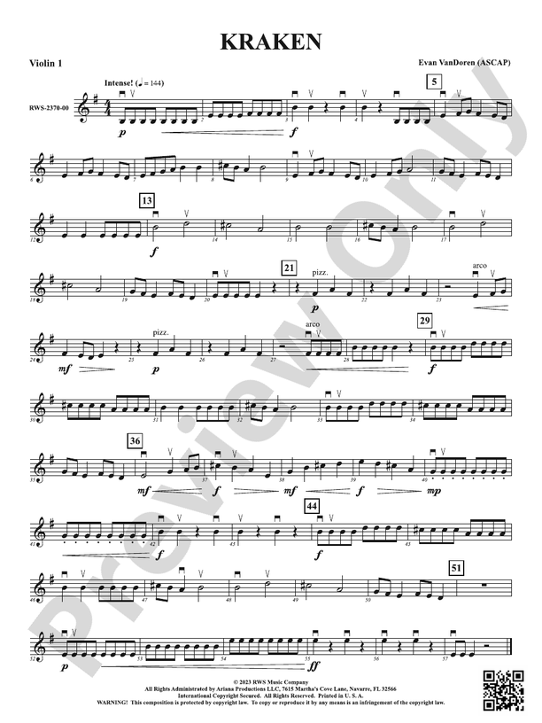 Kraken: 1st Violin: 1st Violin Part: Evan VanDoren - Digital Sheet Music Download