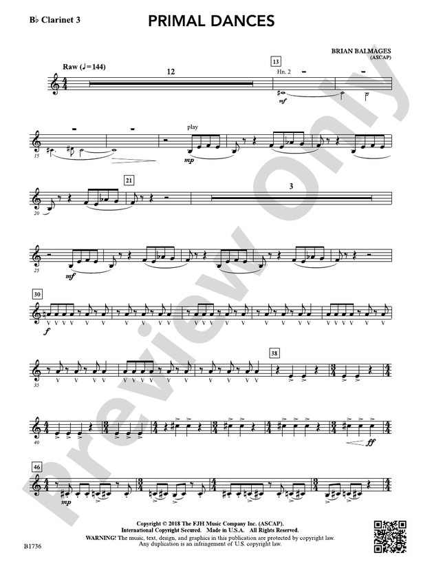 Primal Dances: B-flat Clarinet 3: B-flat Clarinet 3 Part: Brian Balmages - Digital Sheet Music ...