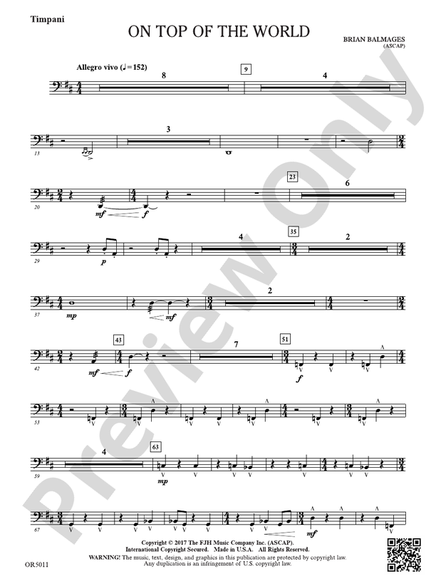 On Top of the World: Timpani: Timpani Part: Brian Balmages - Digital Sheet Music Download