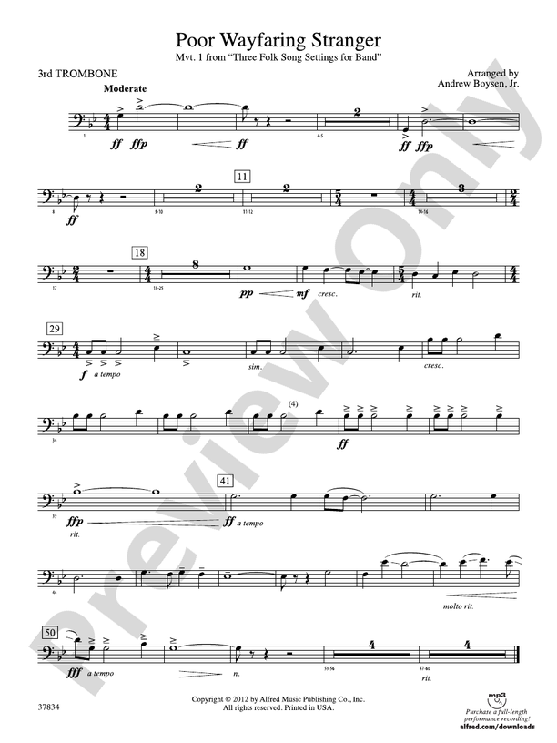 Poor Wayfaring Stranger: 3rd Trombone: 3rd Trombone Part - Digital ...