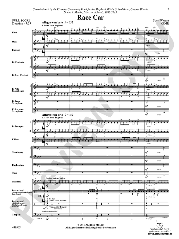 Race Car: Score: Concert Band Score - Digital Sheet Music Download