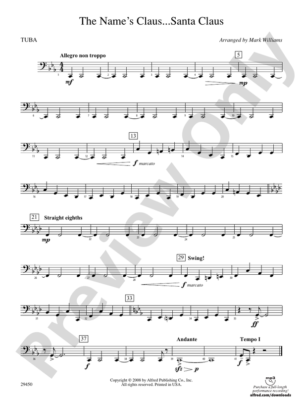 The Name's Claus ... Santa Claus: Tuba: Tuba Part - Digital Sheet Music ...