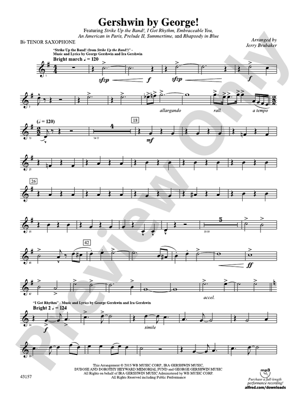 Gershwin by George!: B-flat Tenor Saxophone: B-flat Tenor Saxophone ...