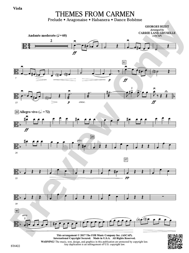 Themes from Carmen: Viola: Viola Part: Georges Bizet - Digital Sheet Music Download