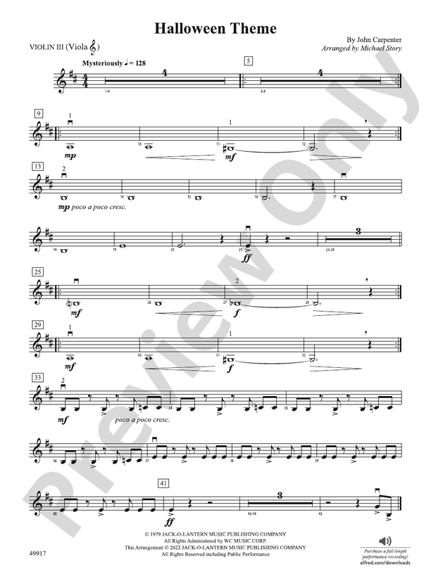 Halloween Theme: 3rd Violin (Viola [TC]): 3rd Violin (Viola [TC]) Part ...
