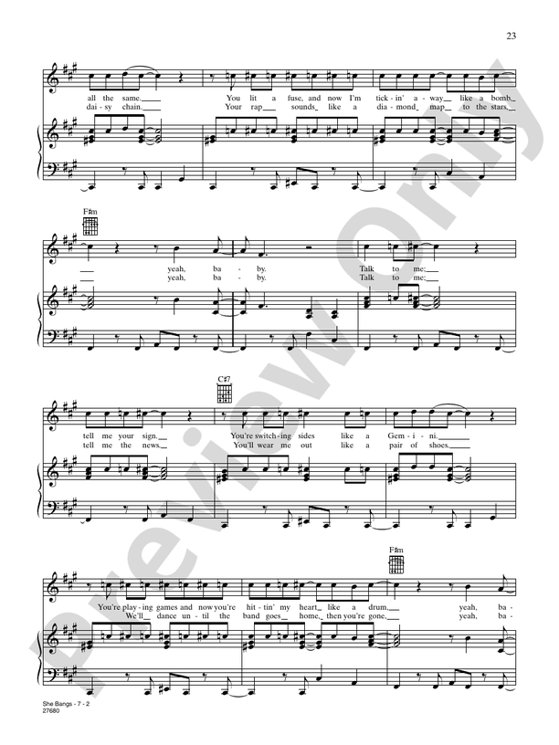 She Bangs: Piano/Vocal/Chords: Ricky Martin - Digital Sheet Music Download