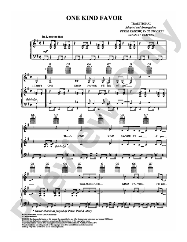 One Kind Favor: Piano/Vocal/Chords: Peter, Paul & Mary - Digital Sheet ...