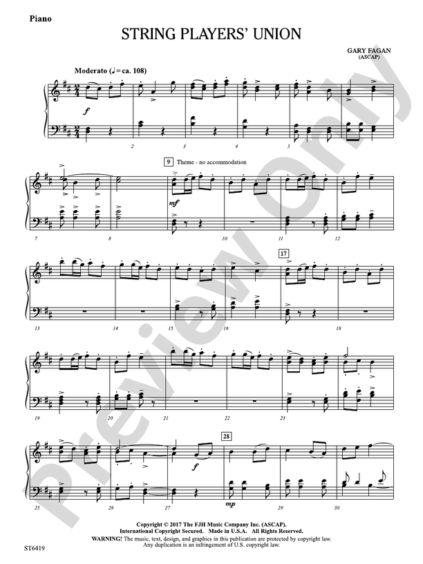 String Players' Union: Piano: Piano Part: Gary Fagan - Digital Sheet ...