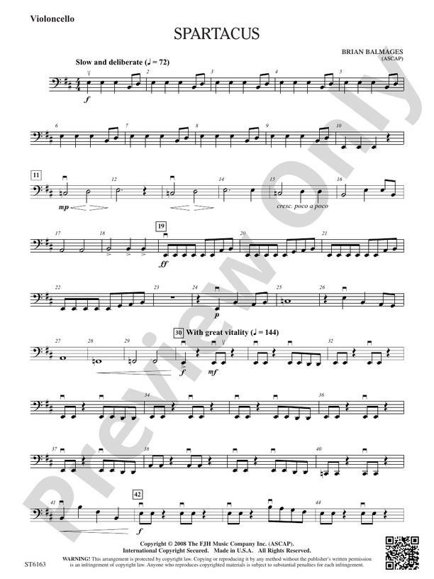 Spartacus: Violoncello: Violoncello Part: Brian Balmages - Digital ...
