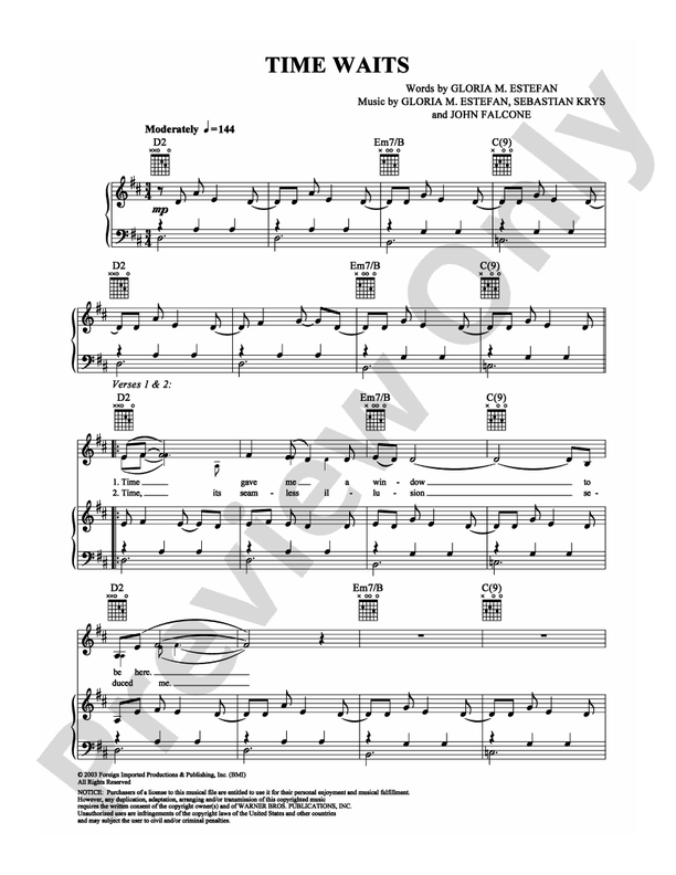 Time Waits: Piano/Vocal/Chords: Gloria Estefan - Digital Sheet Music ...