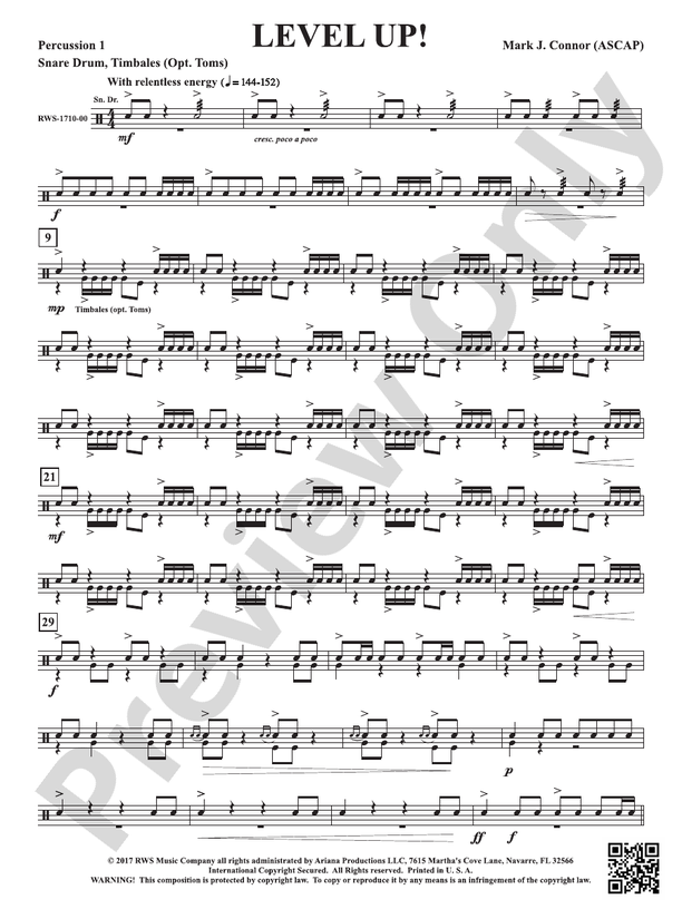 Level Up!: 1st Percussion: 1st Percussion Part: Mark J. Connor ...