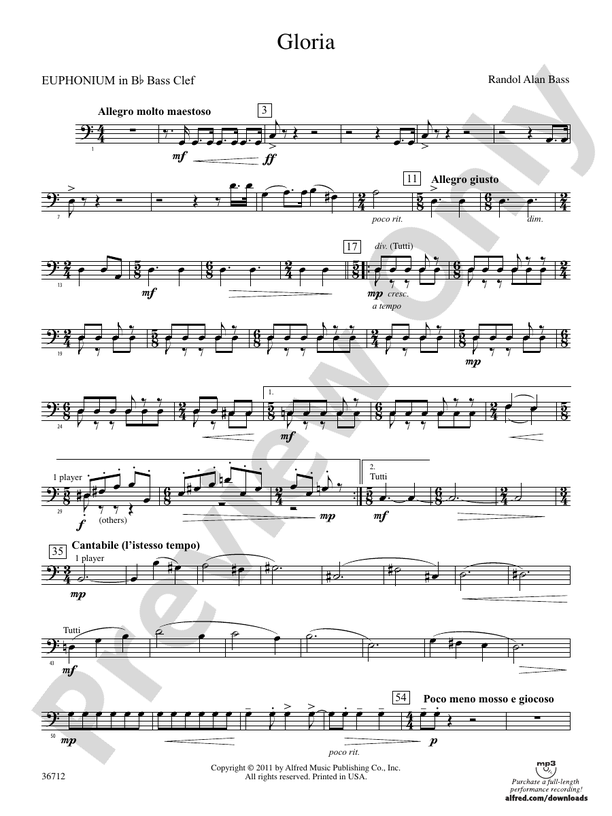 Gloria: (wp) B-flat Baritone B.C.: (wp) B-flat Baritone B.C. World Part - Digital Sheet Music ...