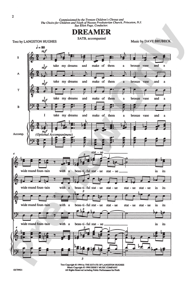 Dreamer: SATB Choral Octavo: Dave Brubeck - Digital Sheet Music Download