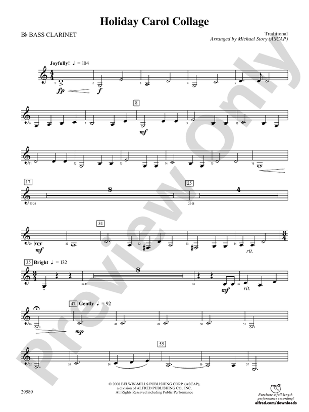 Holiday Carol Collage: B-flat Bass Clarinet: B-flat Bass Clarinet Part - Digital Sheet Music ...