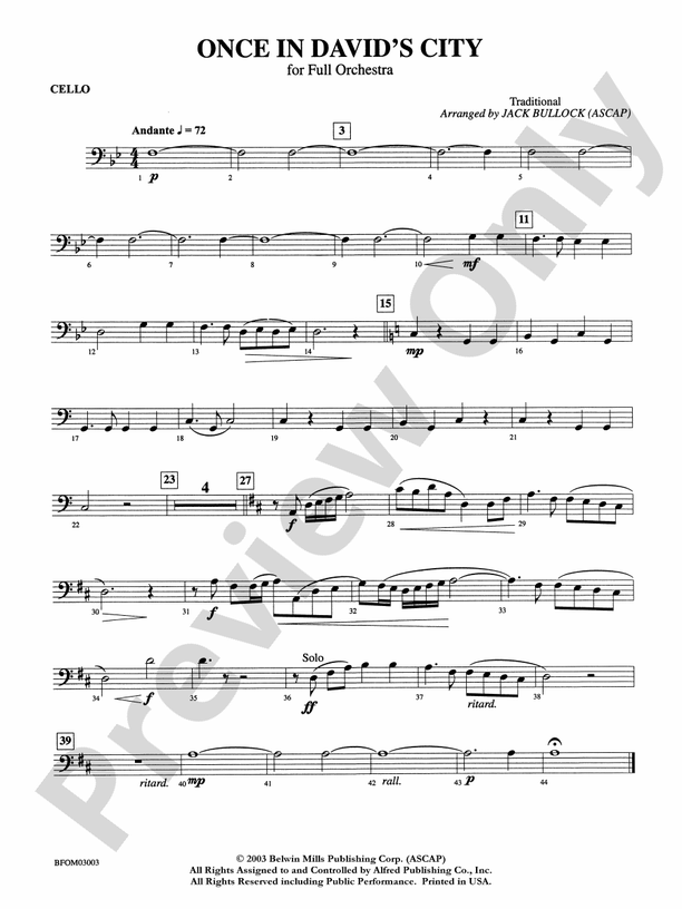 Once in David's City: Cello: Cello Part - Digital Sheet Music Download