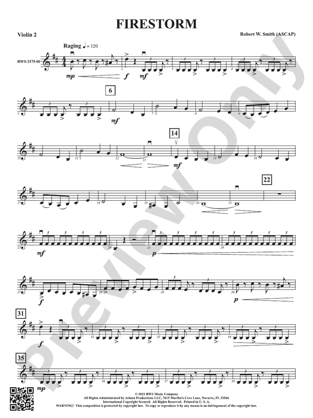 Firestorm: 2nd Violin: 2nd Violin Part: Robert W. Smith - Digital Sheet Music Download