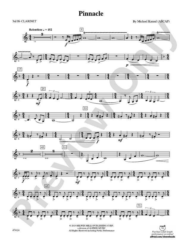 Pinnacle: 3rd B-flat Clarinet: 3rd B-flat Clarinet Part - Digital Sheet ...