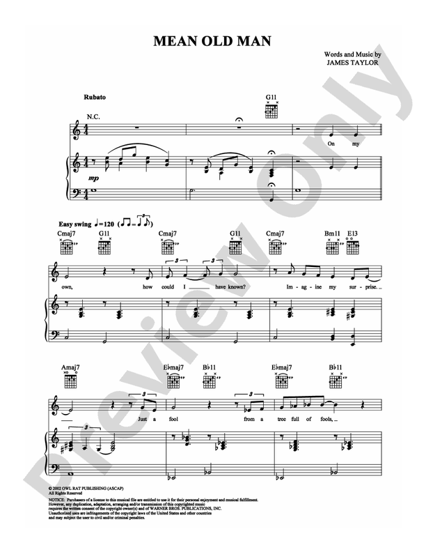 Mean Old Man: Piano/Vocal/Chords: James Taylor - Digital Sheet Music ...