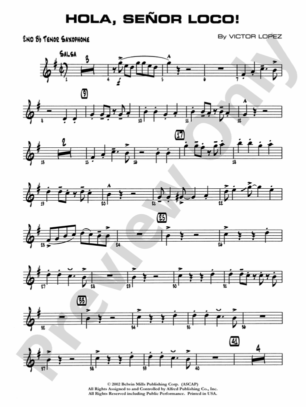 Hola, Señor Loco!: 2nd B-flat Tenor Saxophone: 2nd B-flat Tenor ...