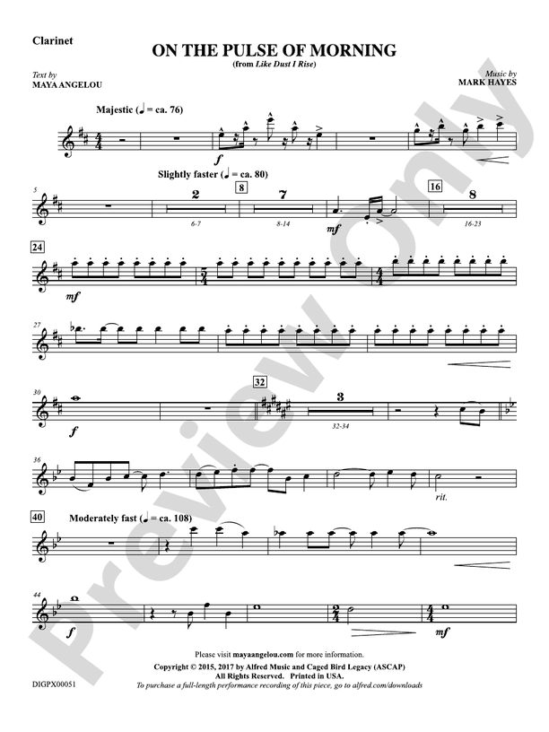 On the Pulse of Morning: 1st B-flat Clarinet: 1st B-flat Clarinet Part ...