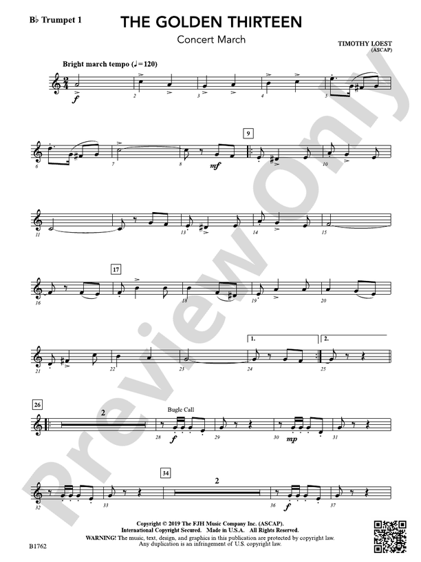 The Golden Thirteen: B-flat Trumpet 1: B-flat Trumpet 1 Part: Timothy ...