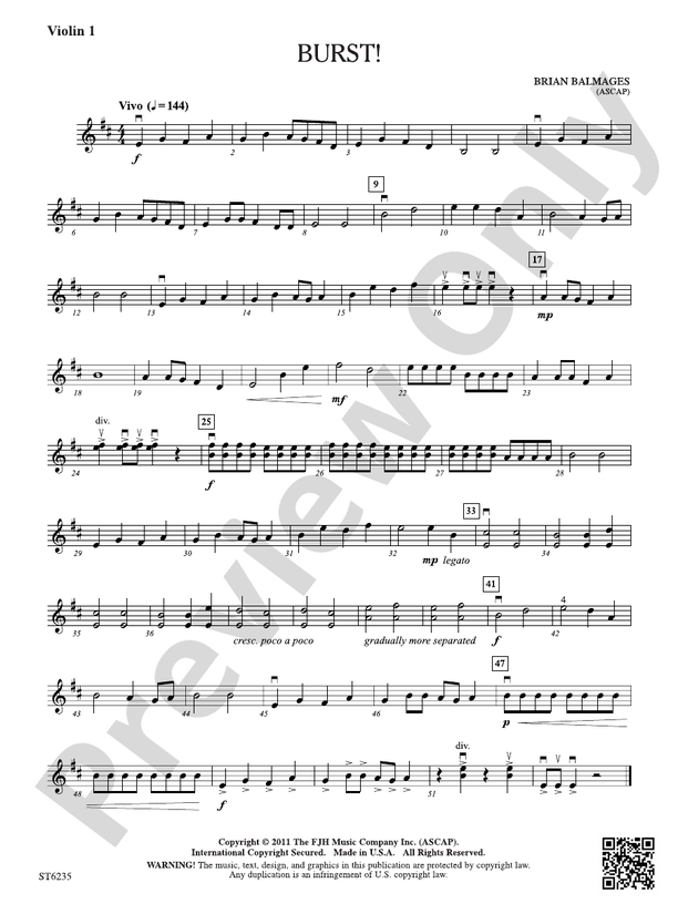 Burst!: Violin 1: Violin 1 Part: Brian Balmages - Digital Sheet Music Download