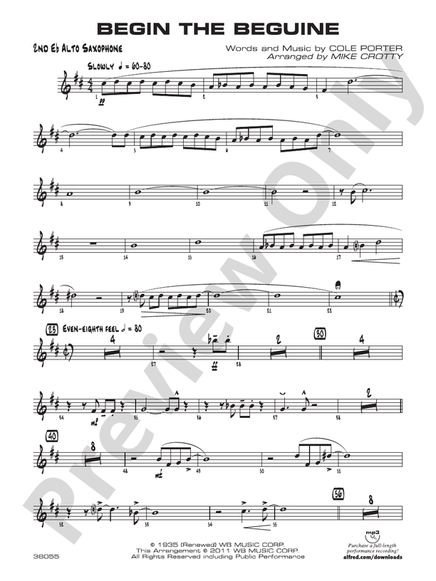 Begin the Beguine: 2nd E-flat Alto Saxophone: 2nd E-flat Alto Saxophone ...