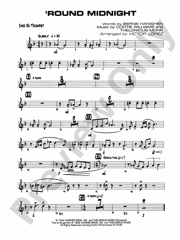 'Round Midnight: 2nd B-flat Trumpet: 2nd B-flat Trumpet Part - Digital ...