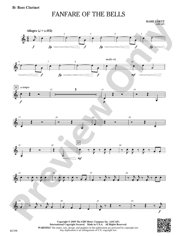 Fanfare of the Bells: B-flat Bass Clarinet: B-flat Bass Clarinet Part ...