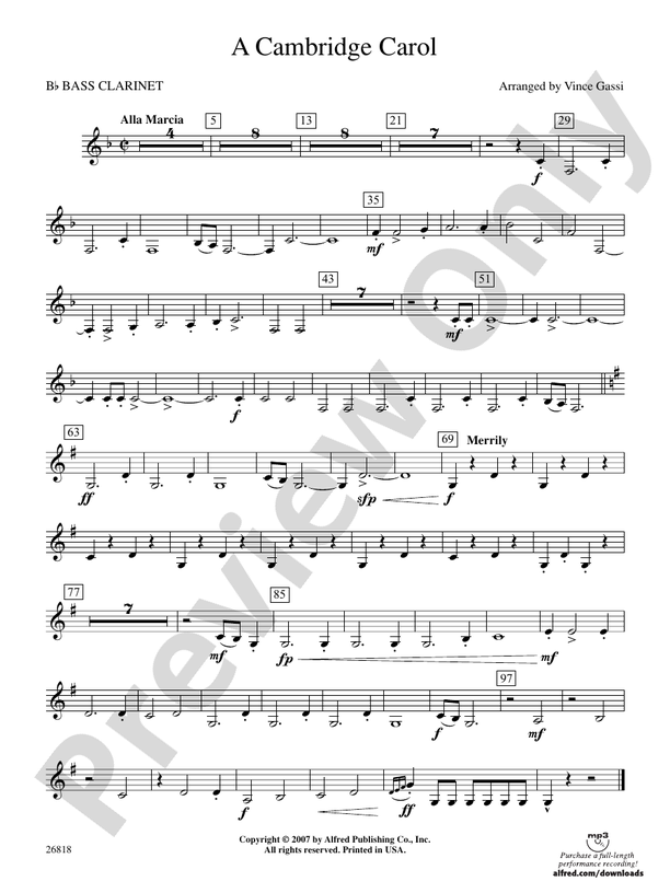 A Cambridge Carol: B-flat Bass Clarinet: B-flat Bass Clarinet Part - Digital Sheet Music Download