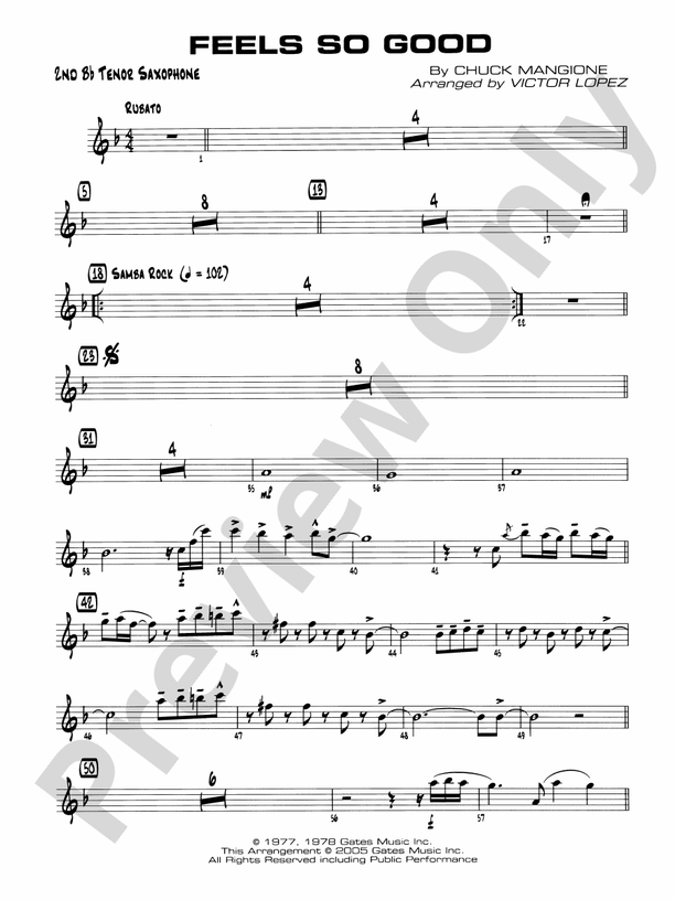 Feels So Good: 2nd B-flat Tenor Saxophone: 2nd B-flat Tenor Saxophone Part - Digital Sheet Music ...
