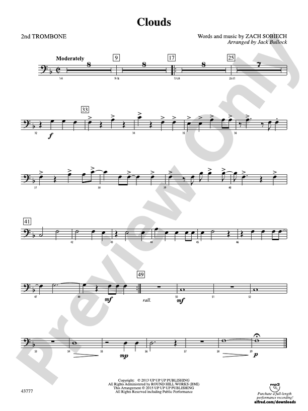 Clouds: 2nd Trombone: 2nd Trombone Part - Digital Sheet Music Download