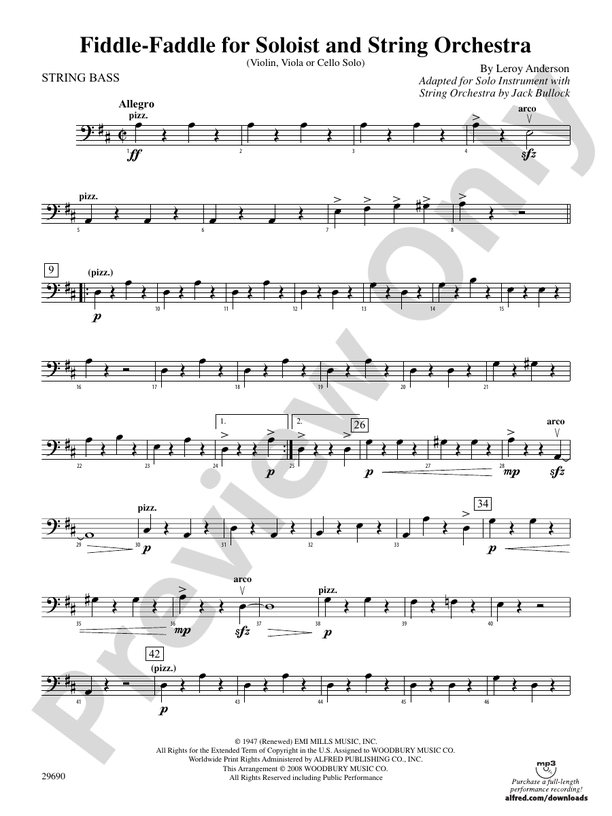 Fiddle-Faddle (for Soloist and String Orchestra): String Bass: String Bass Part - Digital Sheet ...
