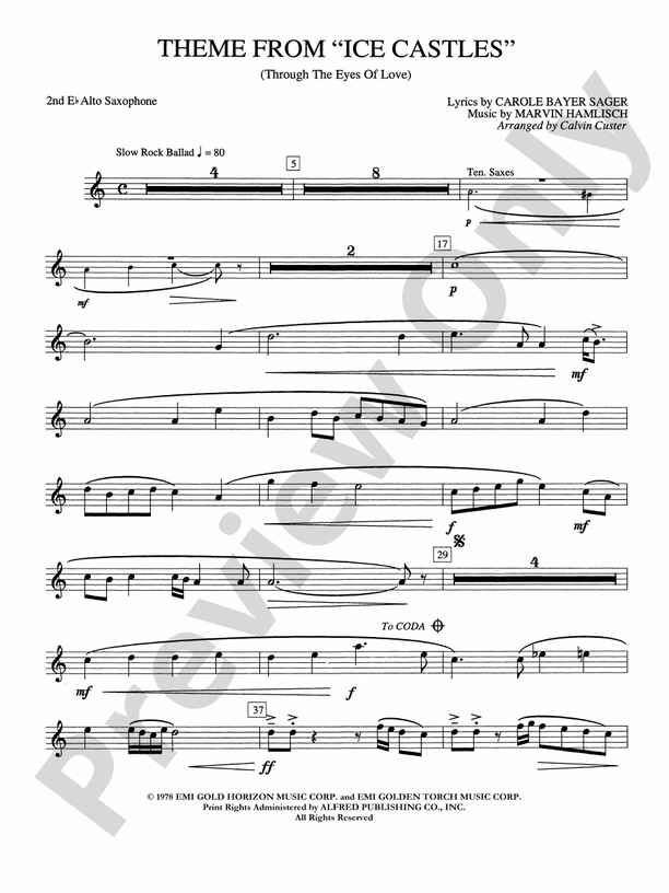 Ice Castles, Theme from (Through the Eyes of Love): 2nd E-flat Alto Saxophone: 2nd E-flat Alto ...