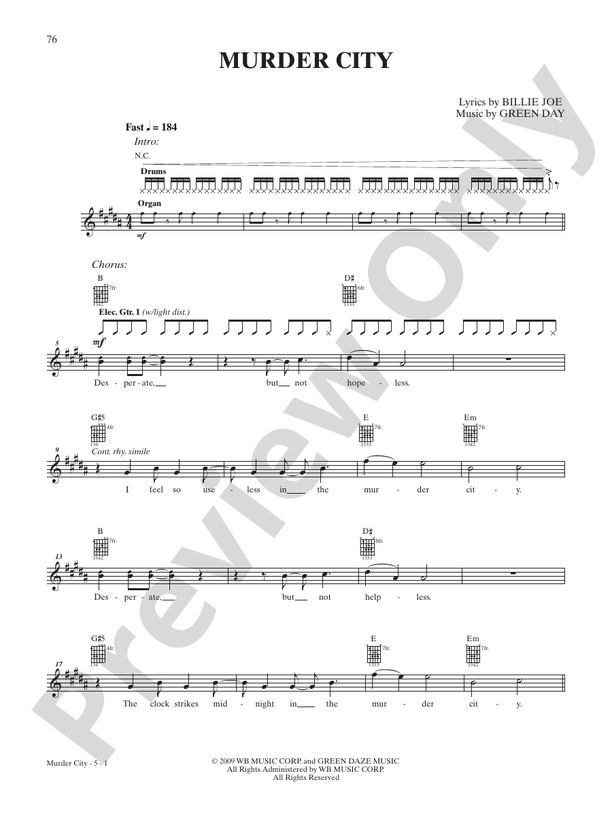 Murder City: Guitar: Green Day - Digital Sheet Music Download